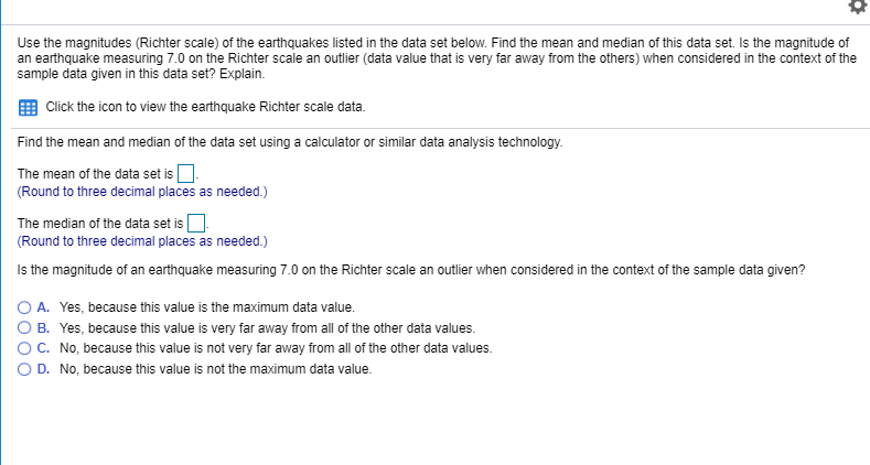 Use the magnitudes (Richter scale) of the earthquakes | Chegg.com