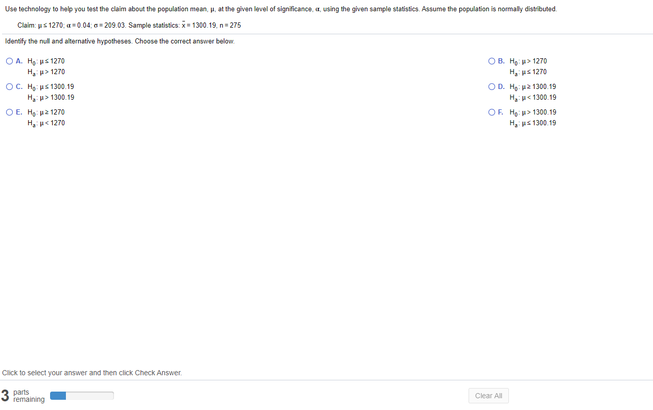 Solved Use technology to help you test the claim about the | Chegg.com