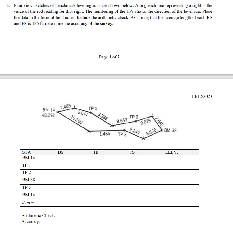 Solved Plan-view sketches of benchmark leveling runs are | Chegg.com