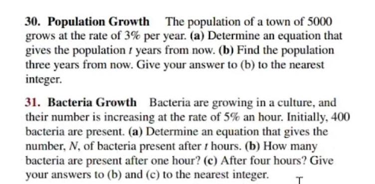 Solved 30. Population Growth The population of a town of | Chegg.com
