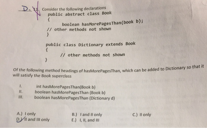 Solved DConsider the following declarations public abstract | Chegg.com
