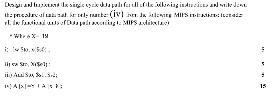 Solved Design and Implement the single cycle data path for | Chegg.com