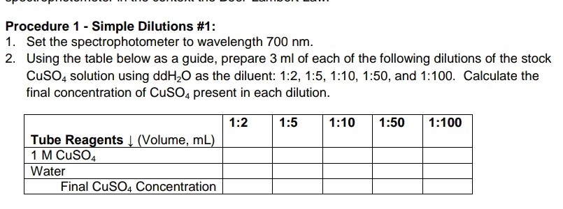 Solved Procedure 1-Simple Dilutions #1 : 1. Set the | Chegg.com Solved Procedure 1-Simple Dilutions #1 : 1. Set the | Chegg.com