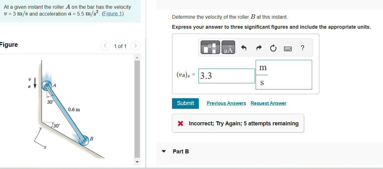 At a given instant the roller A on the bar has the | Chegg.com
