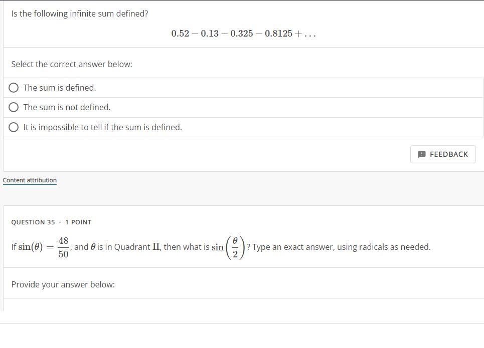 Solved Is the following infinite sum defined? | Chegg.com