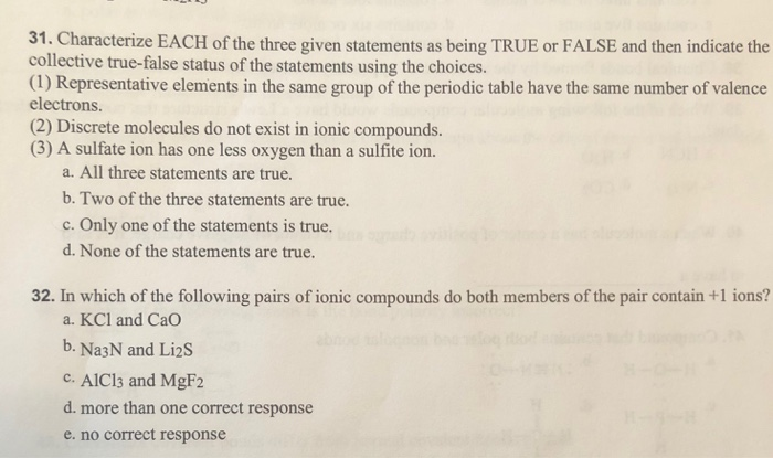 Solved 31. Characterize EACH of the three given statements | Chegg.com