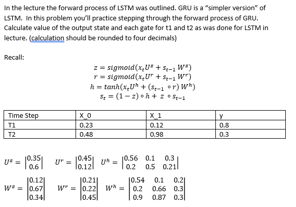 In the lecture the forward process of LSTM was | Chegg.com