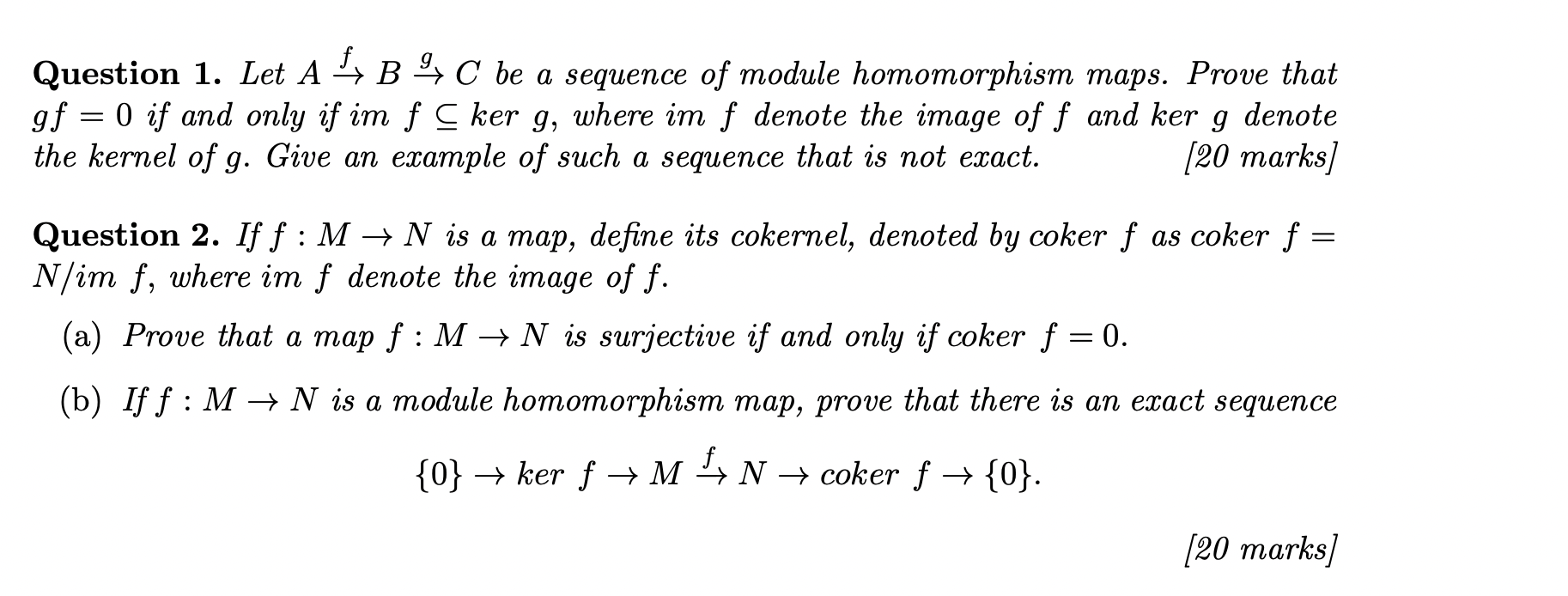 Solved Question 1. Let A→fB→gC be a sequence of module | Chegg.com