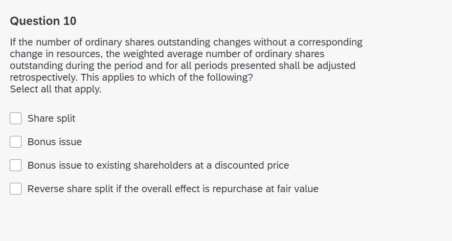 Solved Question 10 If the number of ordinary shares | Chegg.com