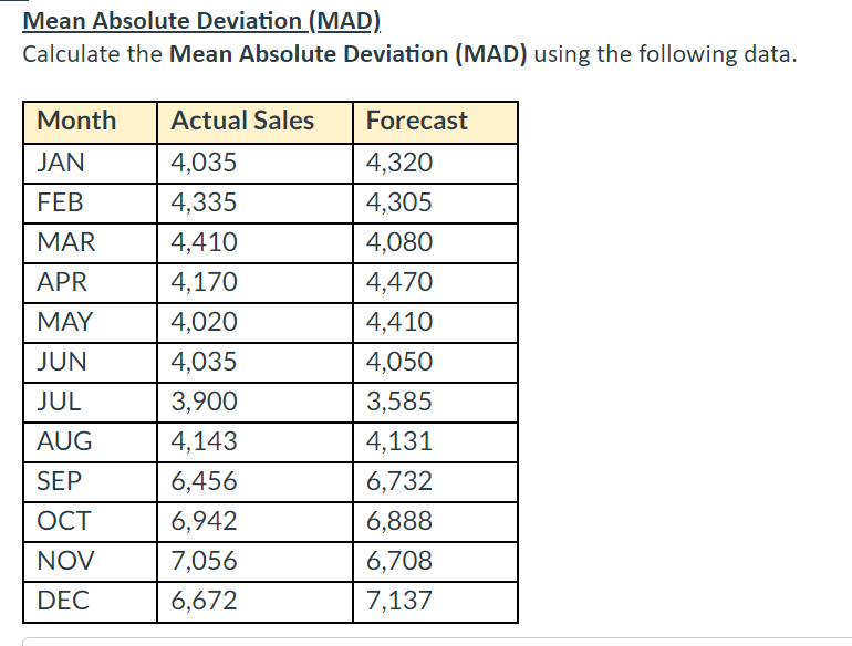 Solved Mean Absolute Deviation Mad Calculate The Mean