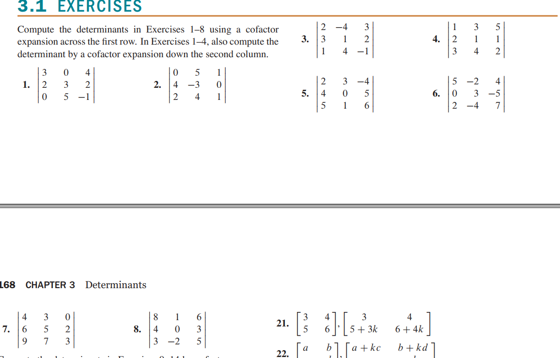 Solved 3.1 EXERCISES 3. Compute the determinants in | Chegg.com