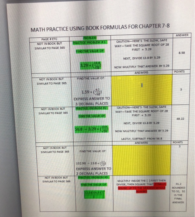 Solved MATH PRACTICE USING BOOK FORMULAS FOR CHAPTER 7-8 | Chegg.com