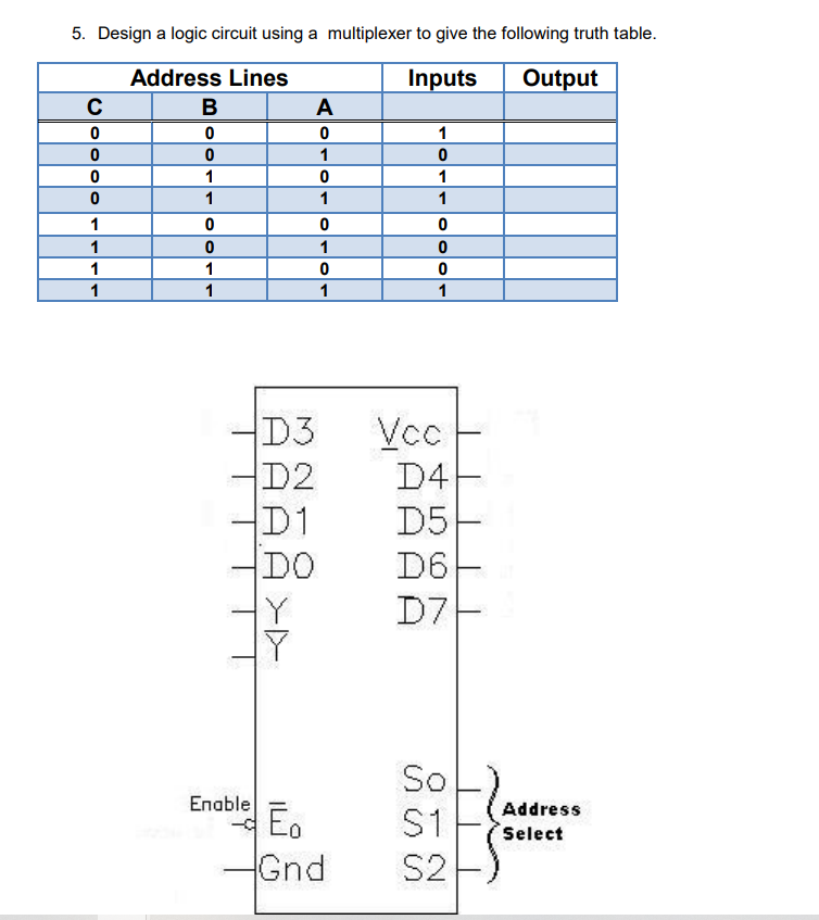 Solved 5. Design a logic circuit using a multiplexer to give | Chegg.com
