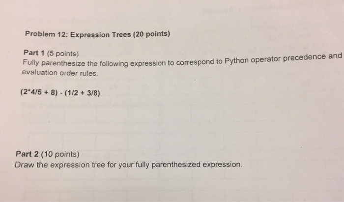 Solved Problem 12: Expression Trees (20 points) Part 1 (5 | Chegg.com