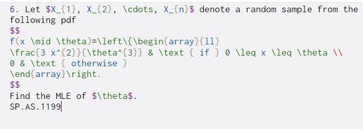 Solved 6. Let $x_{1}, X_{2}, \cdots, X_{n}$ denote a random | Chegg.com