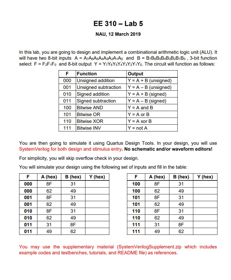 Solved EE 310 Lab 5 NAU, 12 March 2019 In this lab, you are | Chegg.com