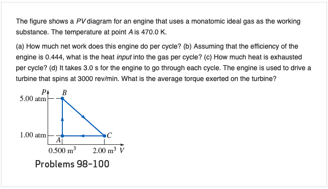 Solved The figure shows a PV diagram for an engine that uses | Chegg.com