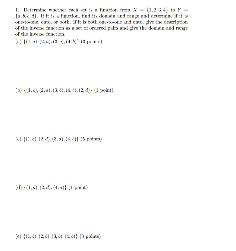 Solved 1. Determine whether each set is a function from | Chegg.com
