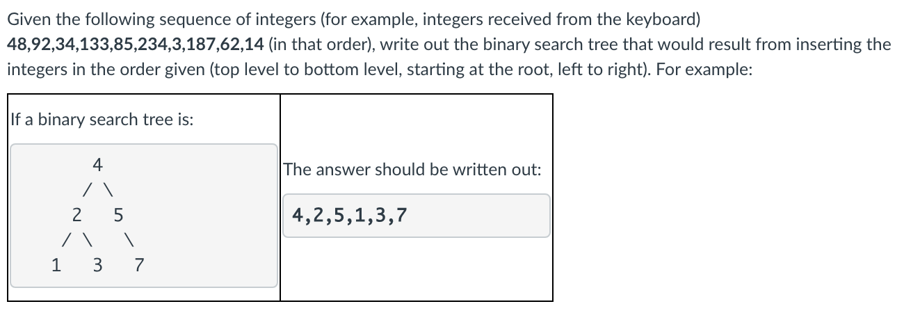 Solved Given the following sequence of integers (for | Chegg.com