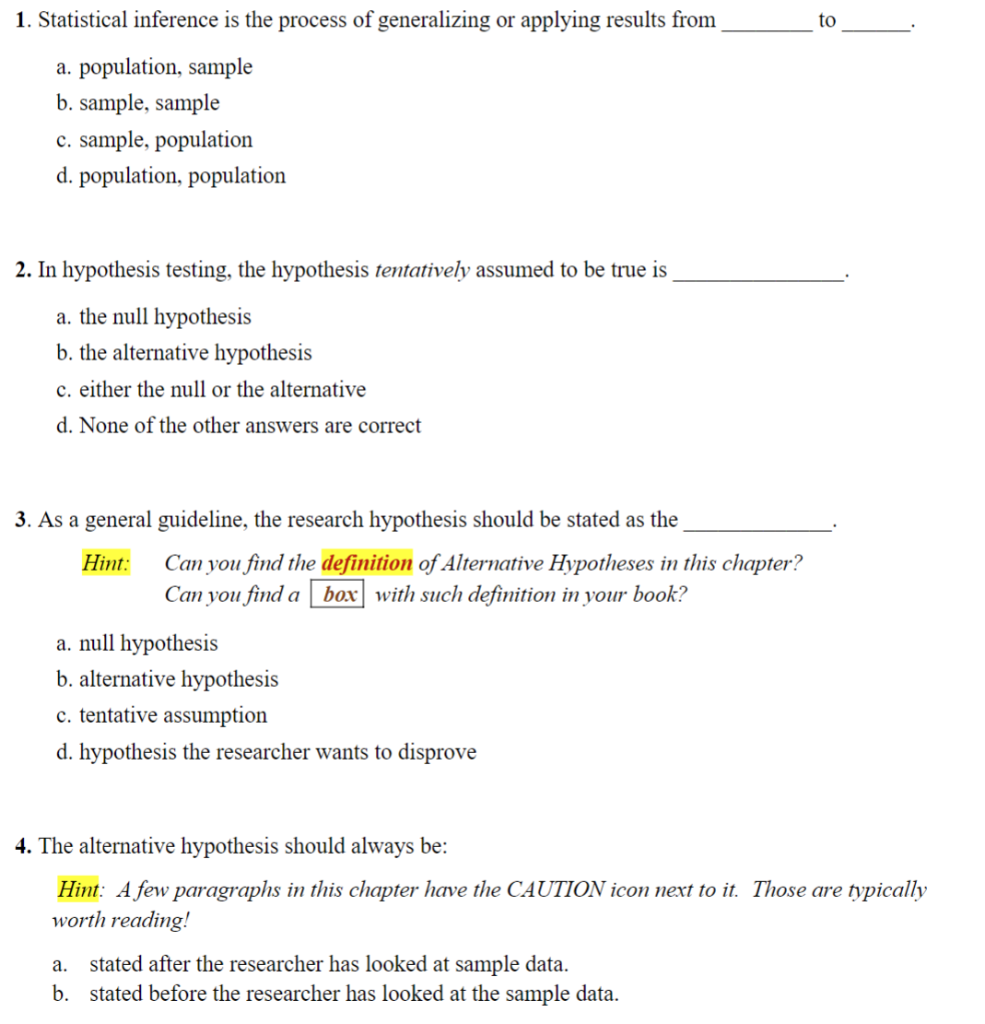Solved 1. Statistical inference is the process of | Chegg.com