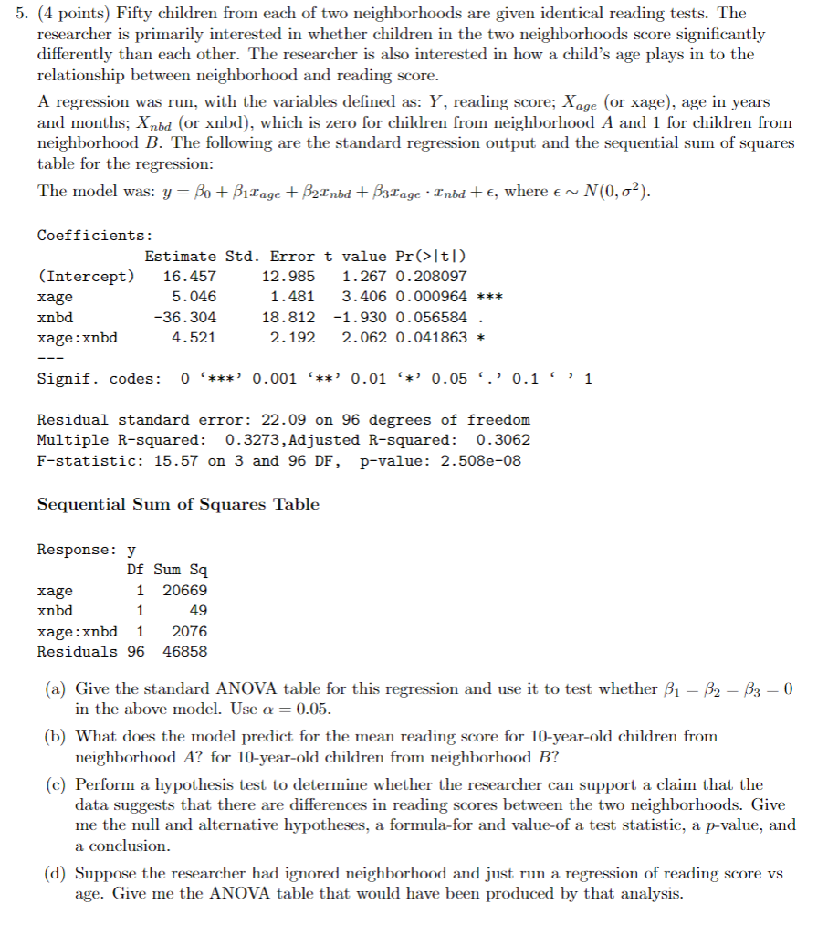 Solved 5. (4 points) Fifty children from each of two | Chegg.com