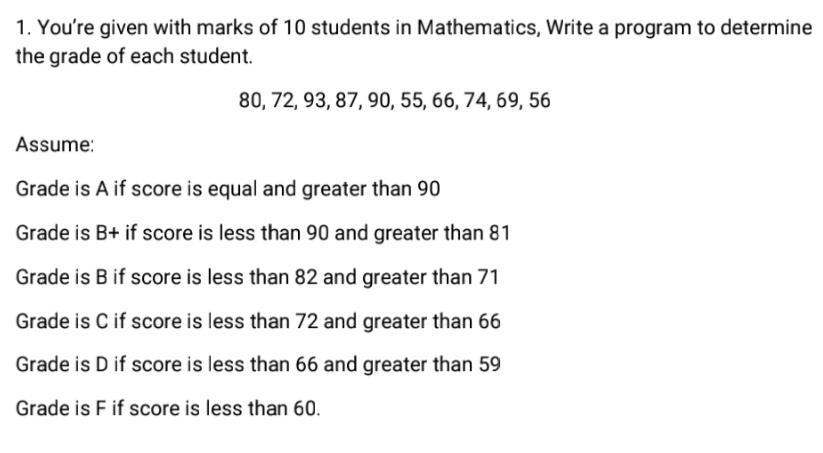 Solved 1. You're given with marks of 10 students in | Chegg.com