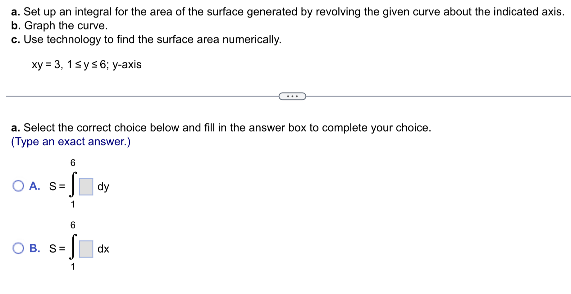 Solved a. Set up an integral for the area of the surface | Chegg.com