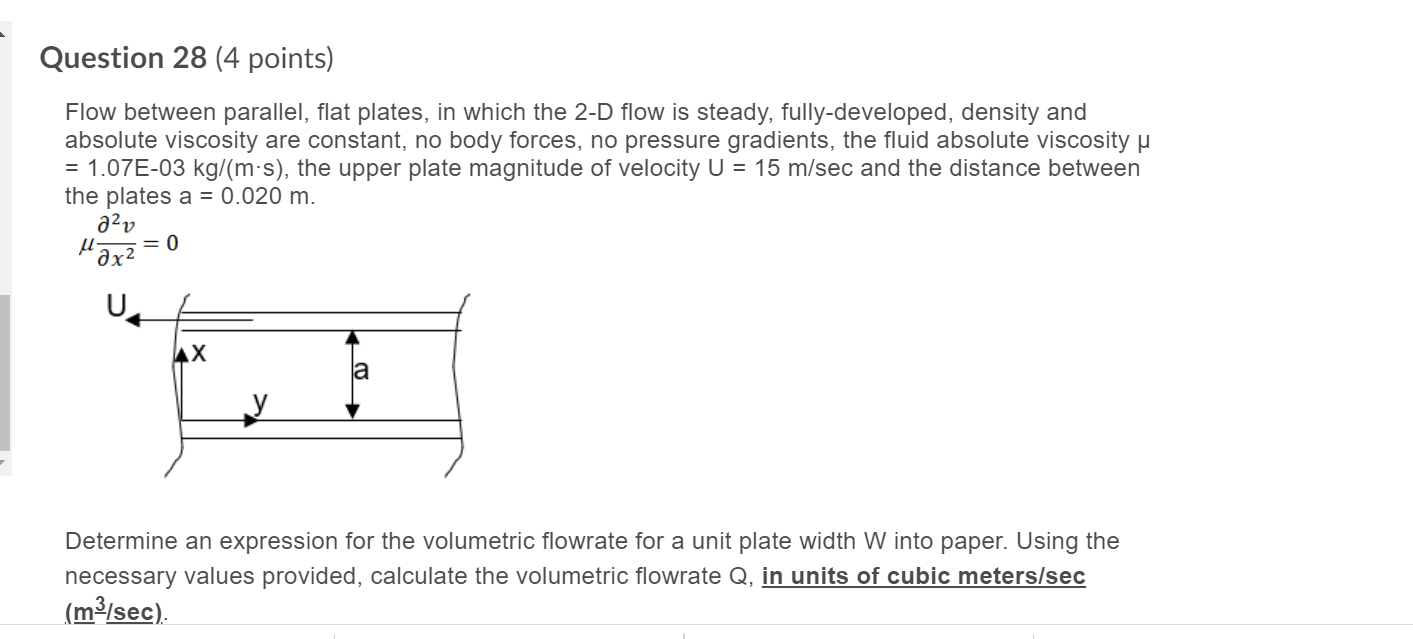 Solved Question 28 (4 points) Flow between parallel, flat | Chegg.com