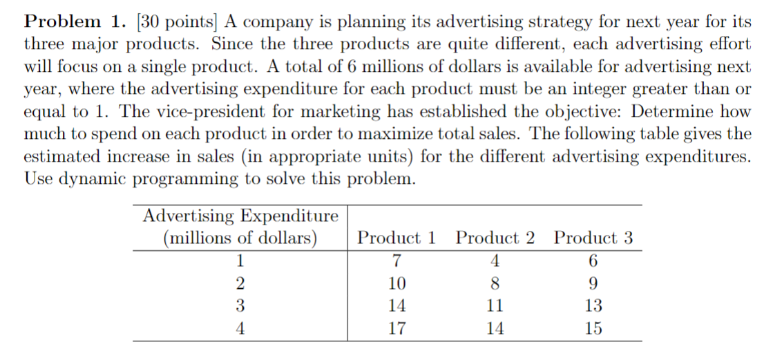 Solved Problem 1. [30 ﻿points] ﻿A company is planning its | Chegg.com