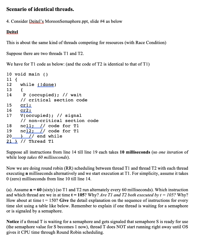 Solved Scenario of identical threads. 4. Consider Deitel's | Chegg.com