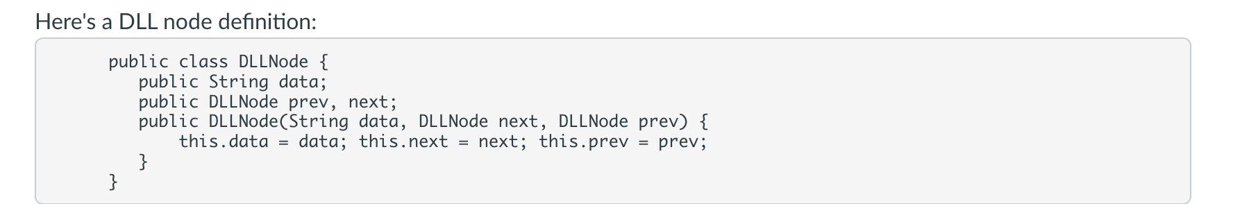 Solved Here's a DLL node definition: public class DLLNode | Chegg.com