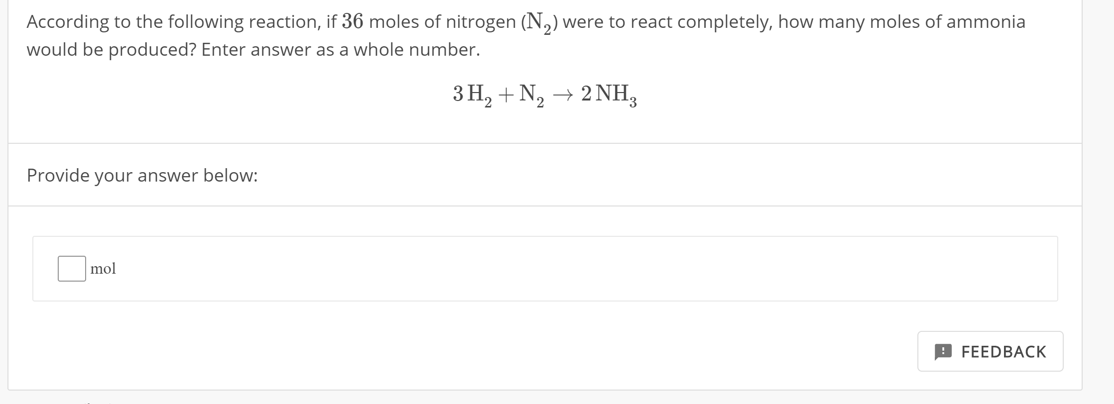 Solved According to the following reaction, if 36 moles of | Chegg.com