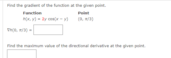 Solved Find the gradient of the function at the given point. | Chegg.com