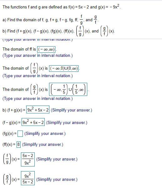 Solved The functions f and g are defined as f(x) = 5x – 2 | Chegg.com
