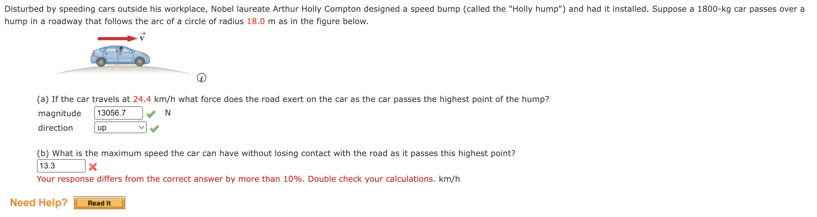 Solved hump in a roadway that follows the arc of a circle of | Chegg.com