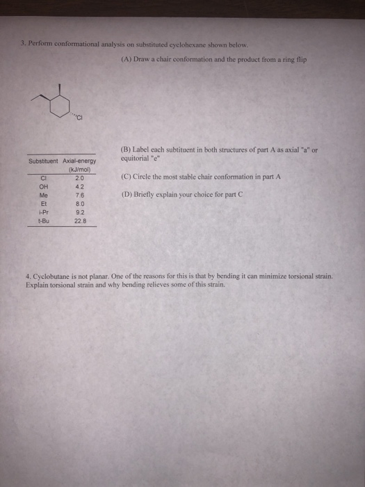 Solved 3. Perform conformational analysis on substituted | Chegg.com