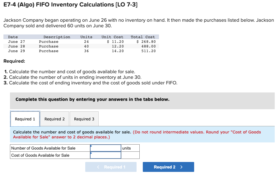 Solved E7-4 (Algo) FIFO Inventory Calculations (LO 7-3] | Chegg.com