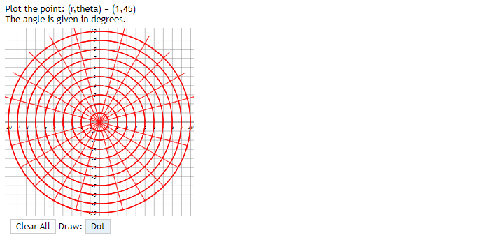 Solved Plot the point: , (r,theta)=(1,45)The angle is given | Chegg.com