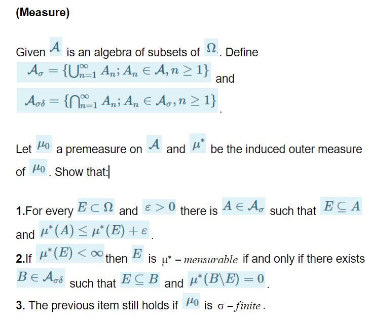 Solved (Measure) Given is an algebra of subsets of 12. | Chegg.com