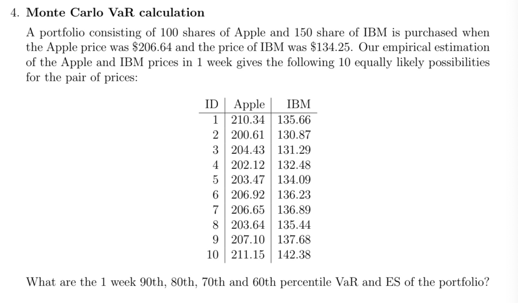 4. Monte Carlo VaR calculation A portfolio consisting | Chegg.com