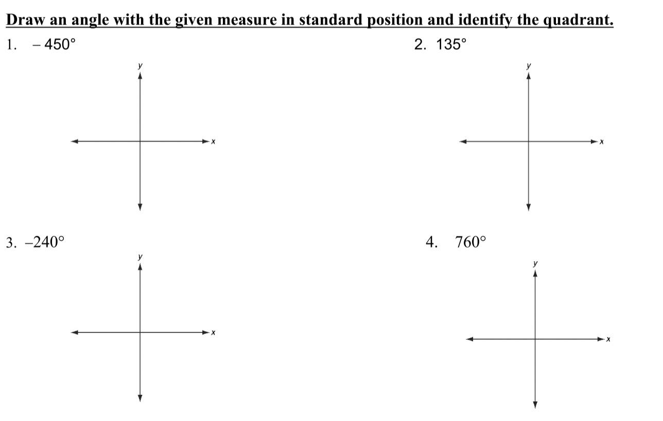 Solved Draw an angle with the given measure in standard | Chegg.com