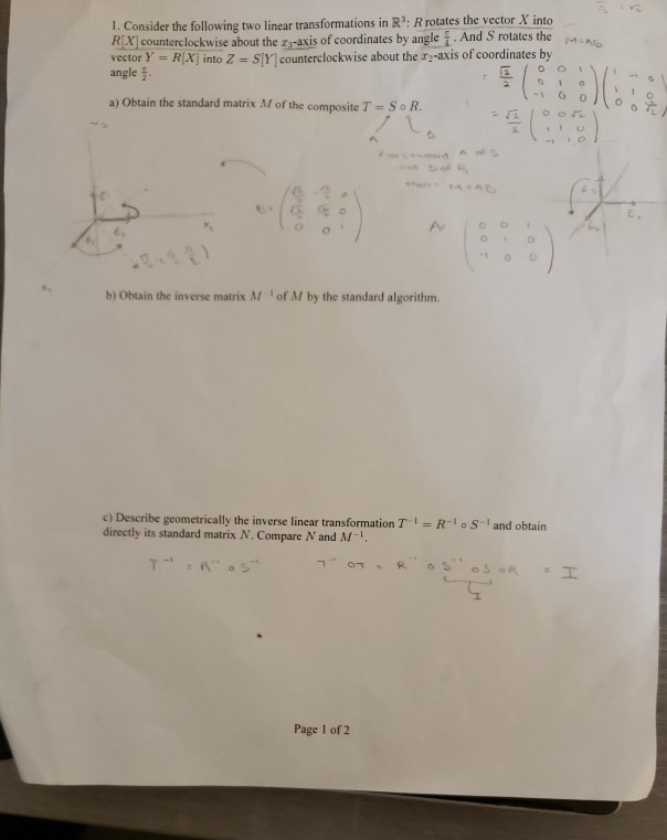 Solved ider the following two linear transformations in R3: | Chegg.com
