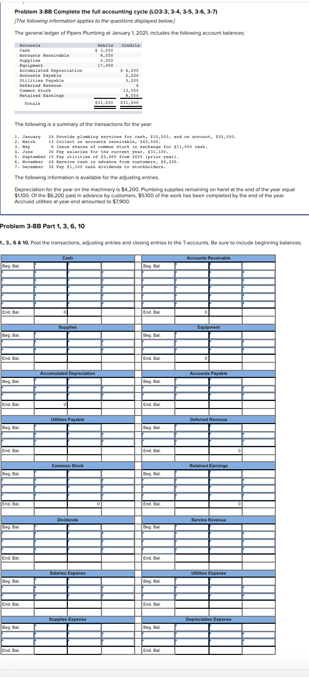Solved Problem 3-8B Complete the full accounting cycle | Chegg.com