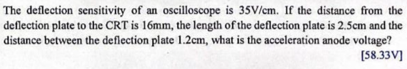 Solved The deflection sensitivity of an oscilloscope is 35 | Chegg.com