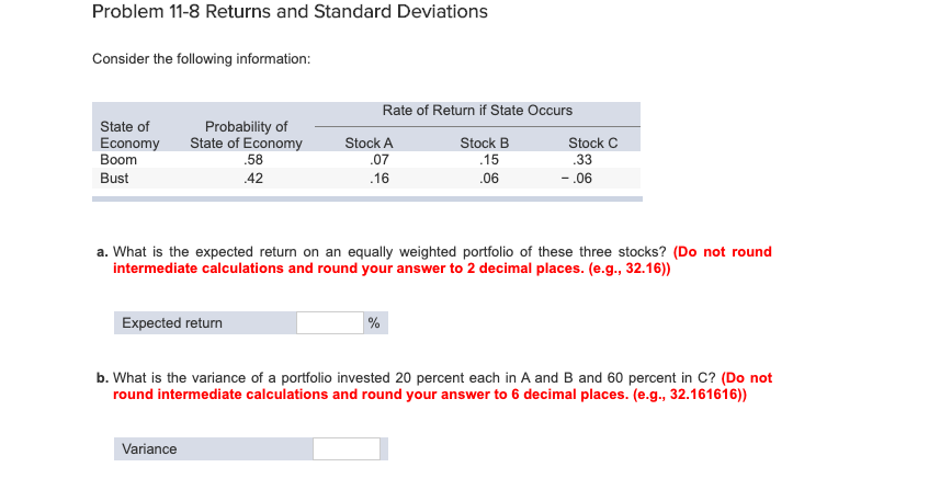 Solved Problem 11-8 Returns and Standard Deviations Consider | Chegg.com