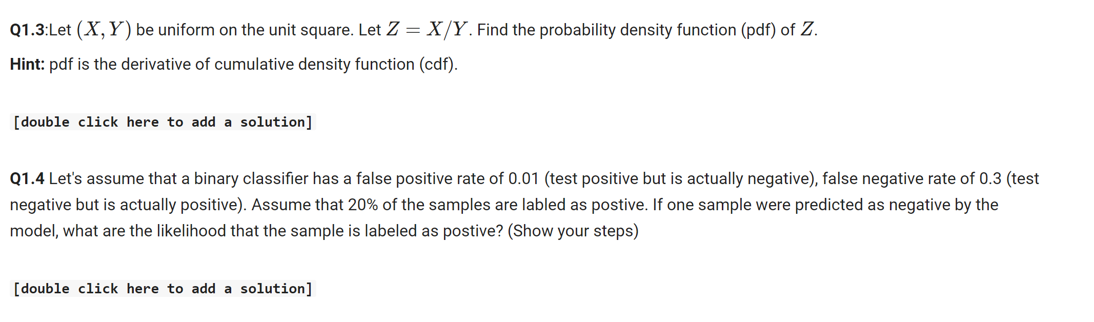 [Solved]: Thank you for your help Q1.3:Let (X,Y) be uniform