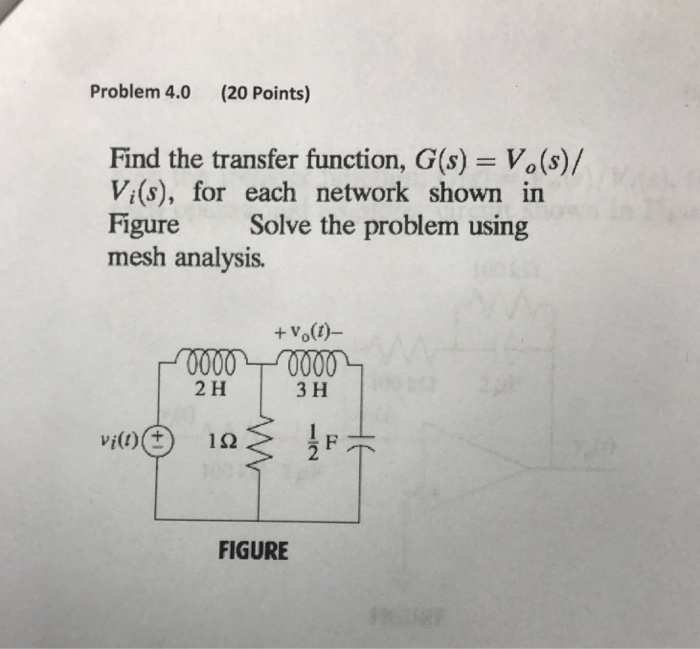 Solved Find the transfer function, G(s) = V_0(s)/V_i(s), for | Chegg.com