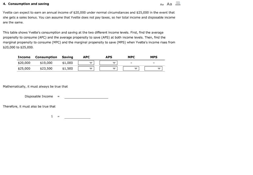 Solved 4. Consumption and saving Aa Aa E Yvette can expect | Chegg.com