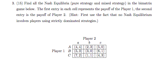 Solved 3. (15) Find all the Nash Equilibria (pure strategy | Chegg.com