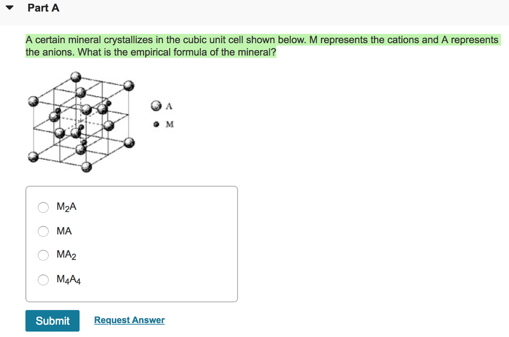 Solved Part A A certain mineral crystallizes in the cubic | Chegg.com